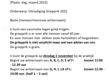 Voorbeeldbrief griepprik in begrijpelijke taal | Pharos